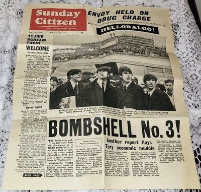 Beatles 1964 Sunday Citizen Newspaper Reprint - Return from First USA ...