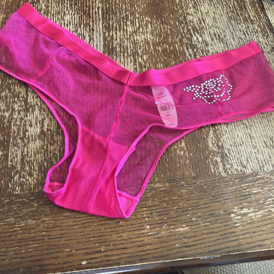 NWT Vintage Victoria's Secret Pink Sheer Mesh Fishnet Rhinestone Large ...