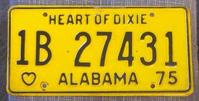 Alabama 1975 JEFFERSON COUNTY License Plate 1B 27431 | eBay