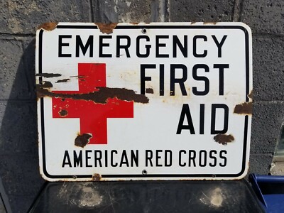 Vintage Original Porcelain American Red Cross Emergency First Aid Sign ...