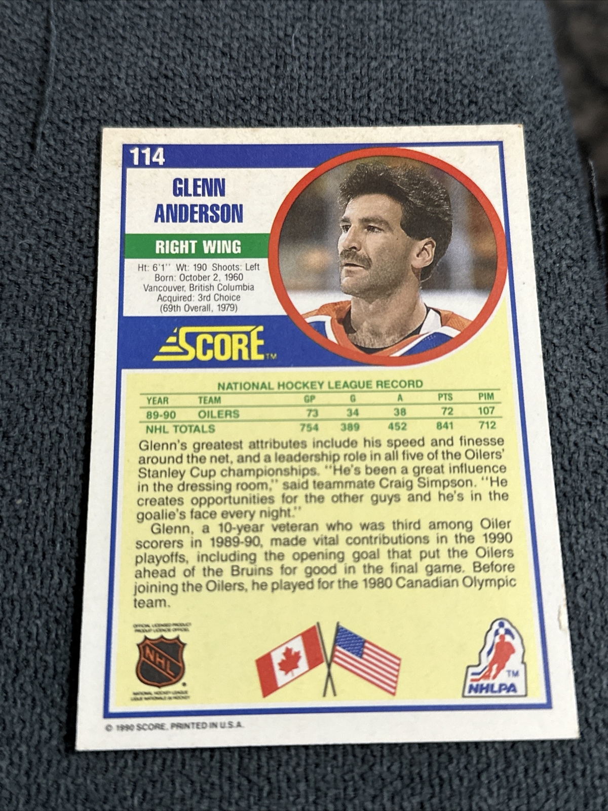 1990-91 Score Glenn Anderson Edmonton Oilers #114 | eBay