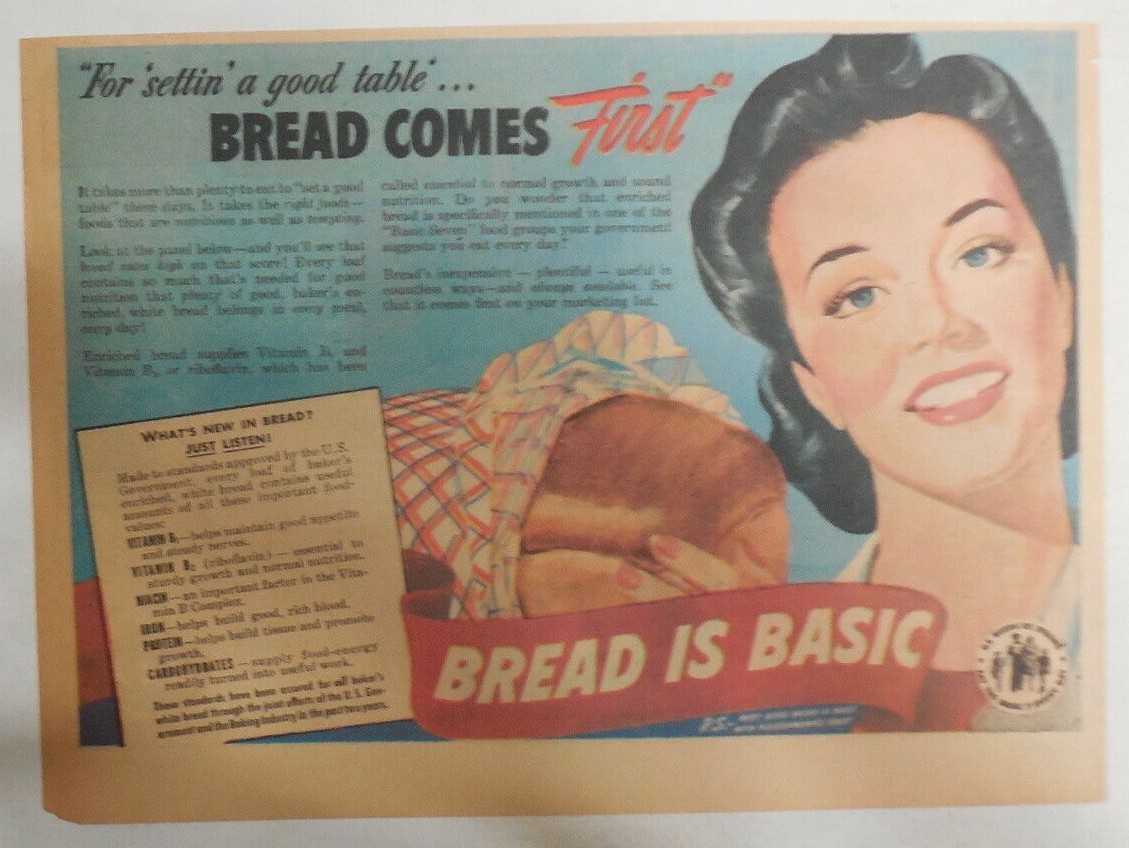 World War 2 Bread Is Basic Ad: Bread Comes First ! 1940's Size: 8.5 x ...