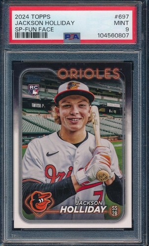 2024 Topps Jackson Holliday #697 RC SP Fun Face PSA 9 Rookie Short ...