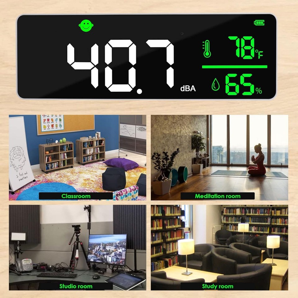 Smart Sound Level Meter Led Wall Mount Noise Detector 30-130db Temp ...