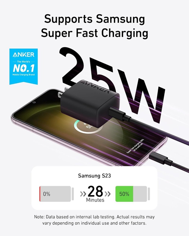 Anker 25W USB-C Charger 5ft USB-C Cable PPS Fast Charging for Samsung ...