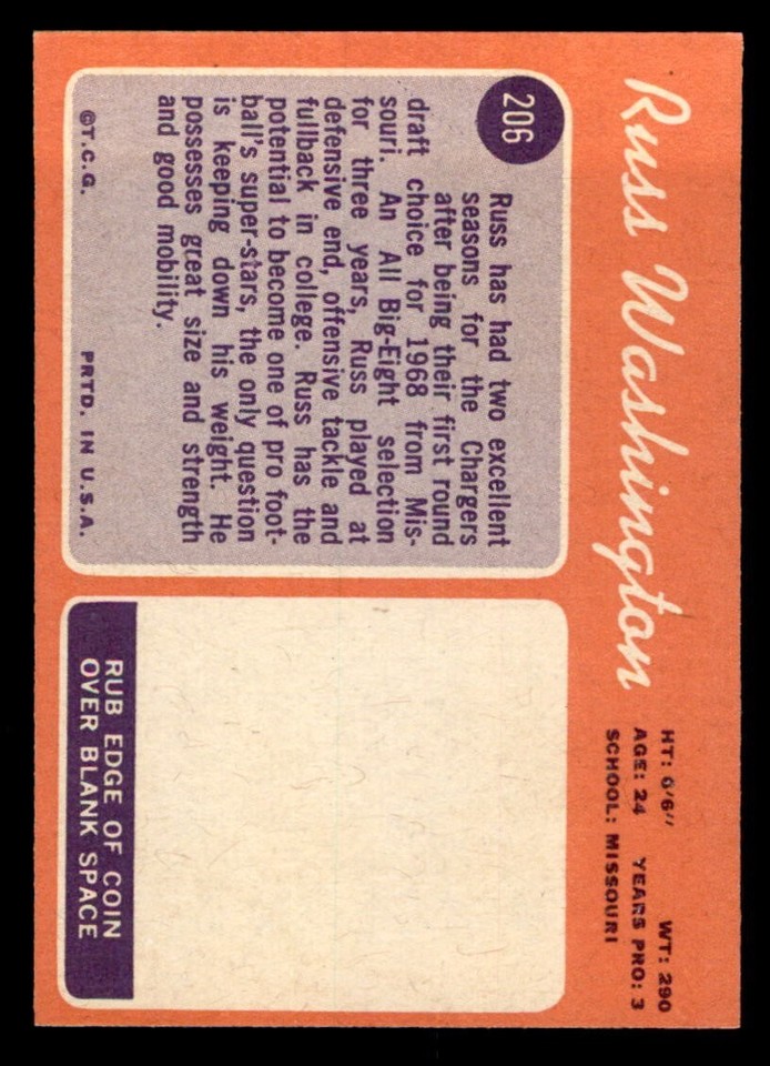 1970 Topps Football #206 Russ Washington NM *d2 | eBay