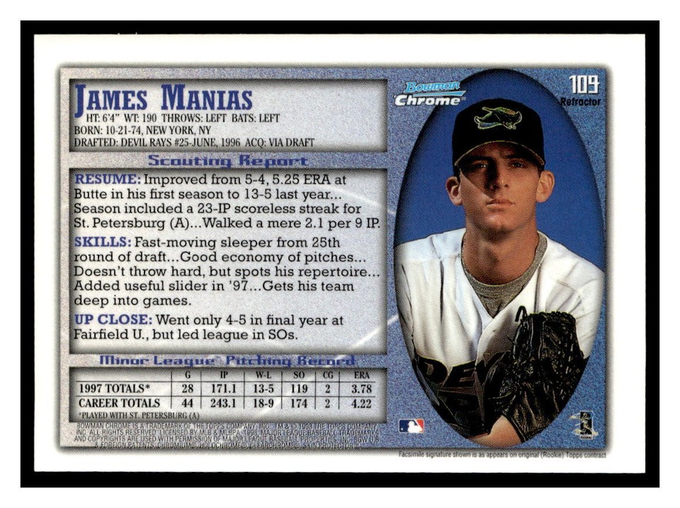 James Manias 1998 Bowman Chrome 109 Refractors | eBay