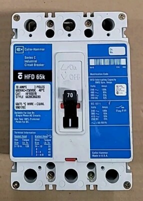 Eaton Cutler Hammer HFD3070 Molded Case Circuit Breaker 3P 70A | eBay