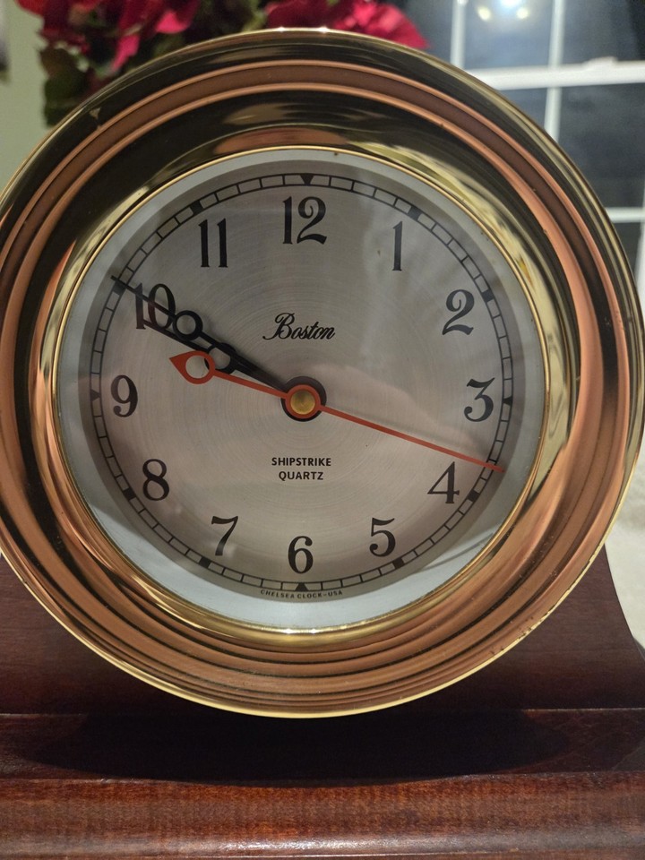 VINTAGE Chelsea Clock Co. Boston Brass Quartz Ship Clock with owners ...