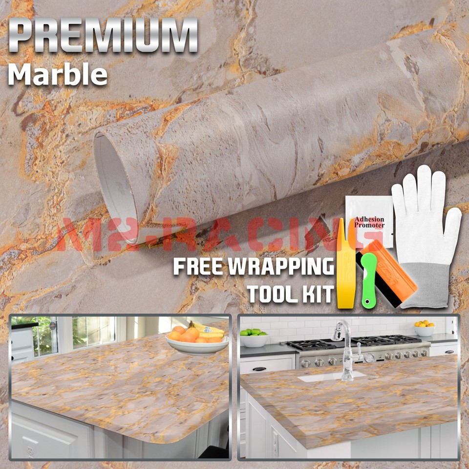 Gloss / Matte Marble Granite Style Vinyl Wrap Self Adhesive Counter Top ...