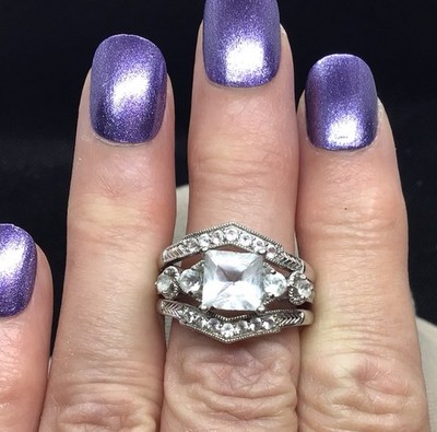 Sterling Silver 925 Chunky Two Piece Clear Cz Stone Wedding Set Sz 8 Y1561 | eBay