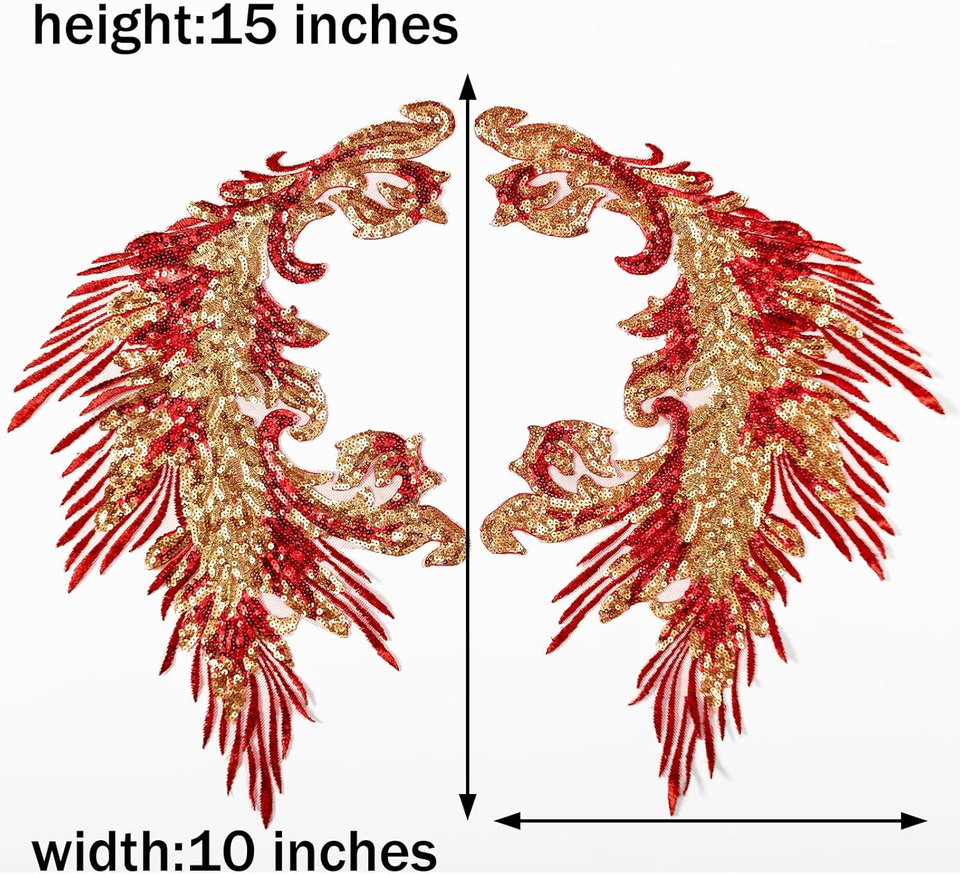 Pair Embroidery Phoenix Costume Sequin Appliques Patches, Peacock ...