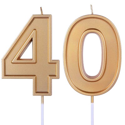 Birthday Candle Gold Number 40 BIG 13cm 40th Party Cake Decoration ...
