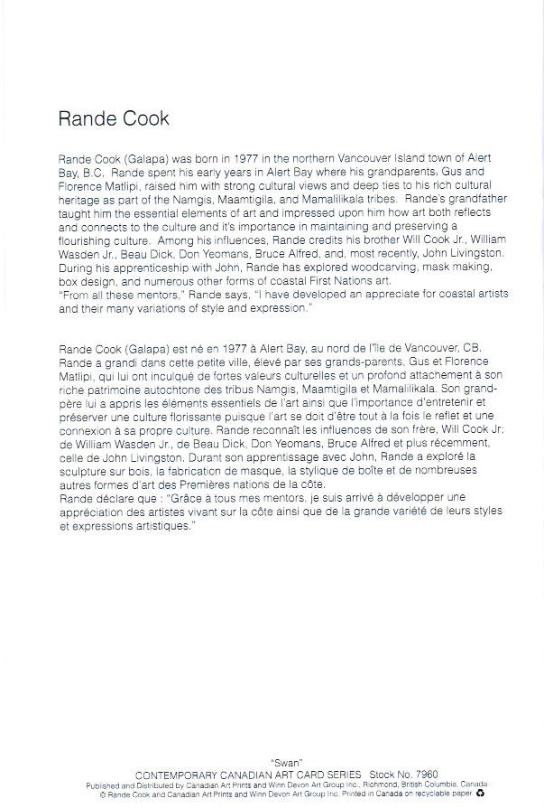 Swan Rande Cook Art Card Northwest Coast Native | eBay