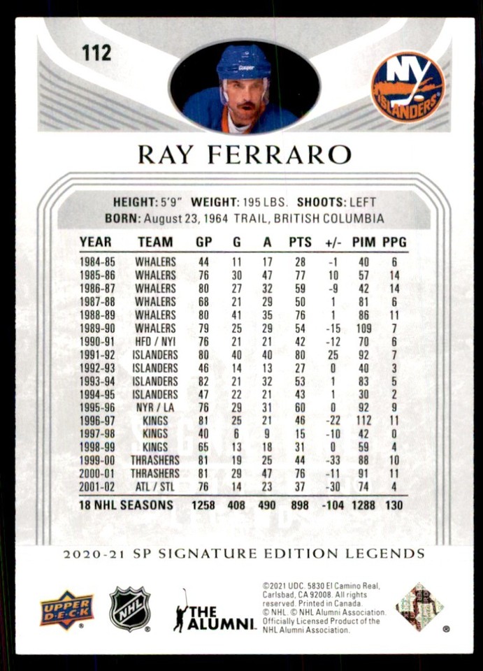 2020-21 Upper Deck SP Legends Ray Ferraro Hockey Cards #112 | eBay