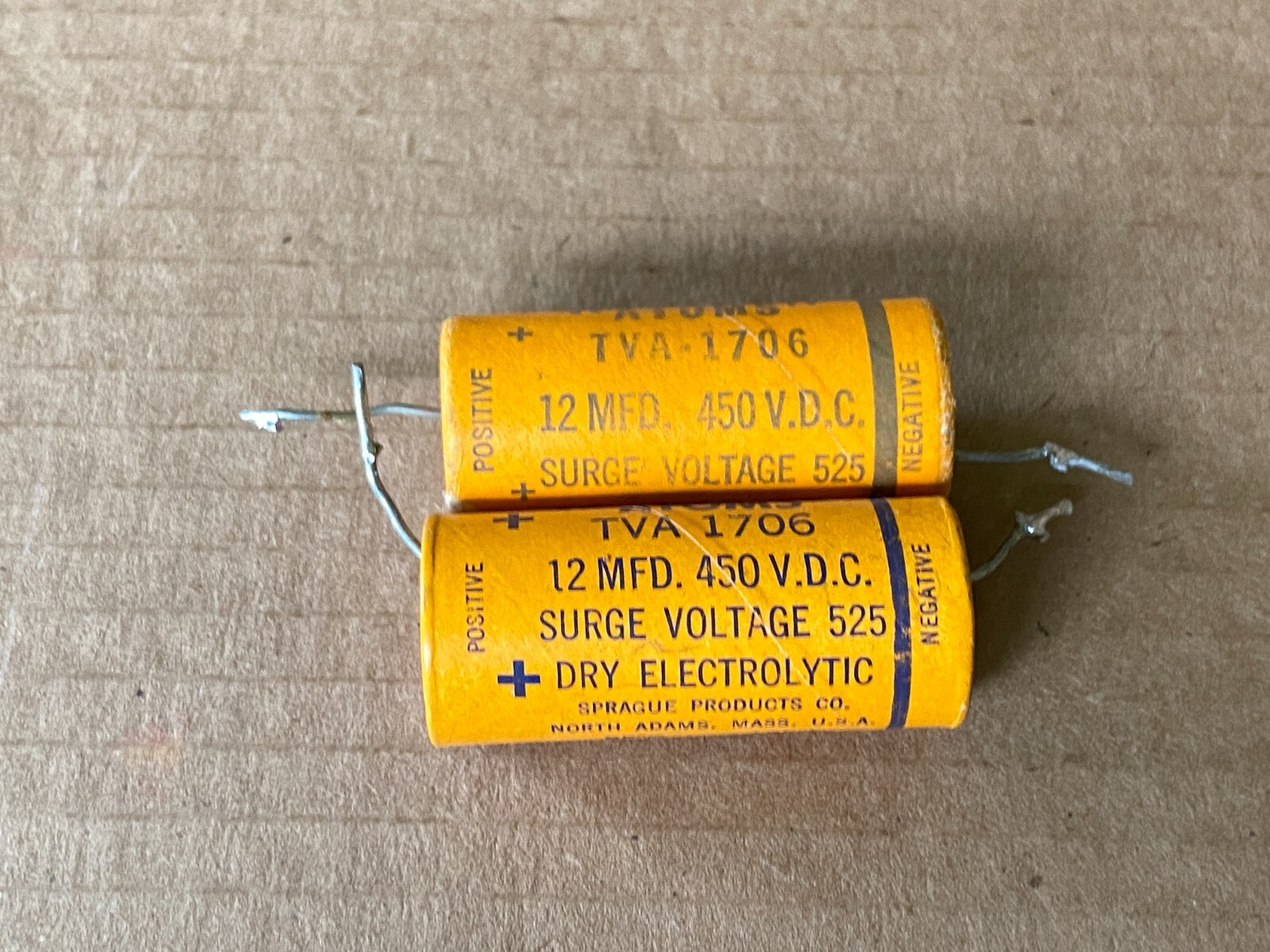 2 Vintage 1960/62 Sprague Atom Capacitors 12 uf 450v TVA-1706 TESTED 16 ...