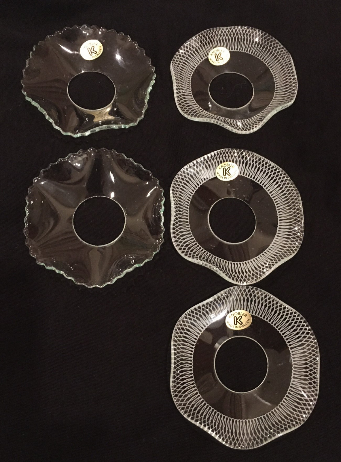 5 Knobler Crystal Bobeches Glass Candle Wax Drip Collars-Made In Sweden ...