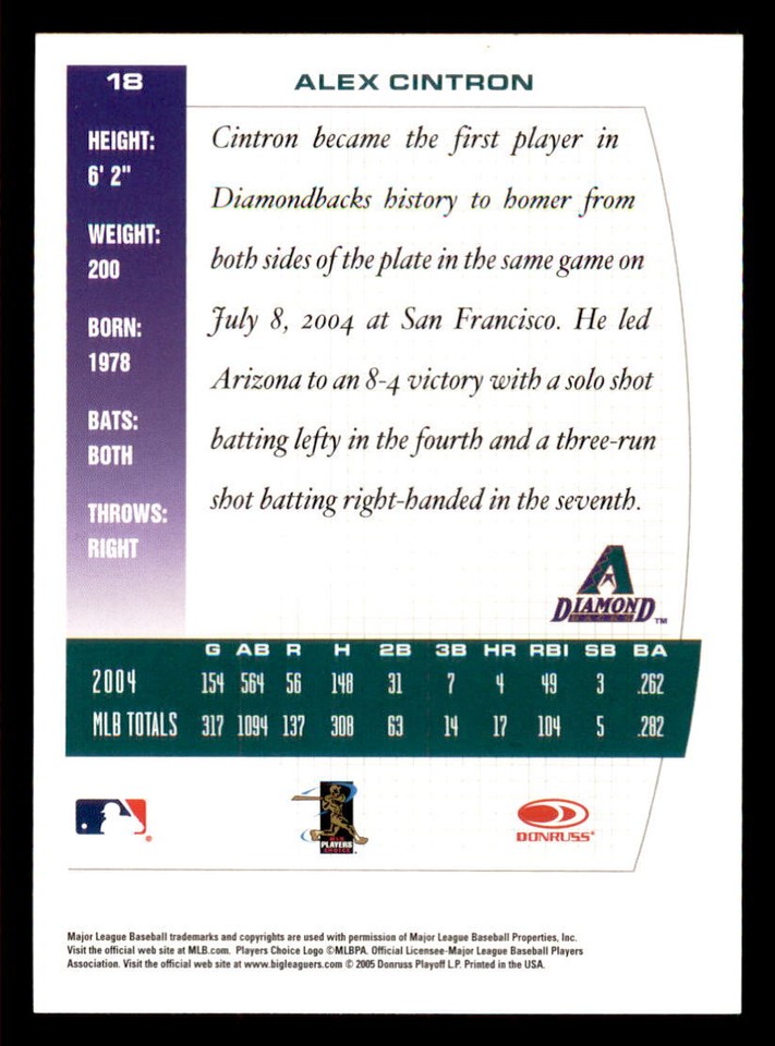2005 Donruss Team Heroes #18 Alex Cintron Arizona Diamondbacks | eBay