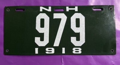 LICENSE PLATES New Hampshire 1918 3 Digit # 979 minor touchup nice job ...