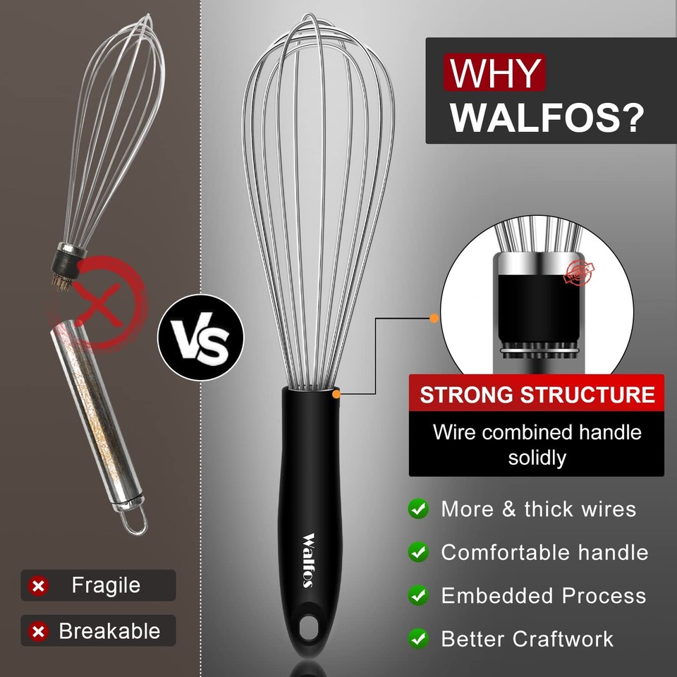 Stainless Steel Whisk set, Heavy Duty Kitchen Wire Whisk Set for ...