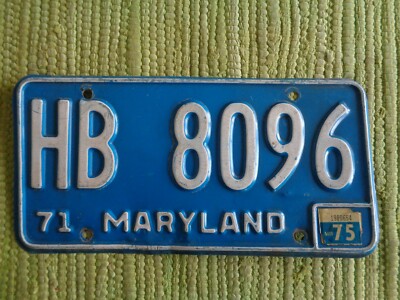 1971 Maryland License Plate MD 71 w/75 Reg Tag HB8096 | eBay