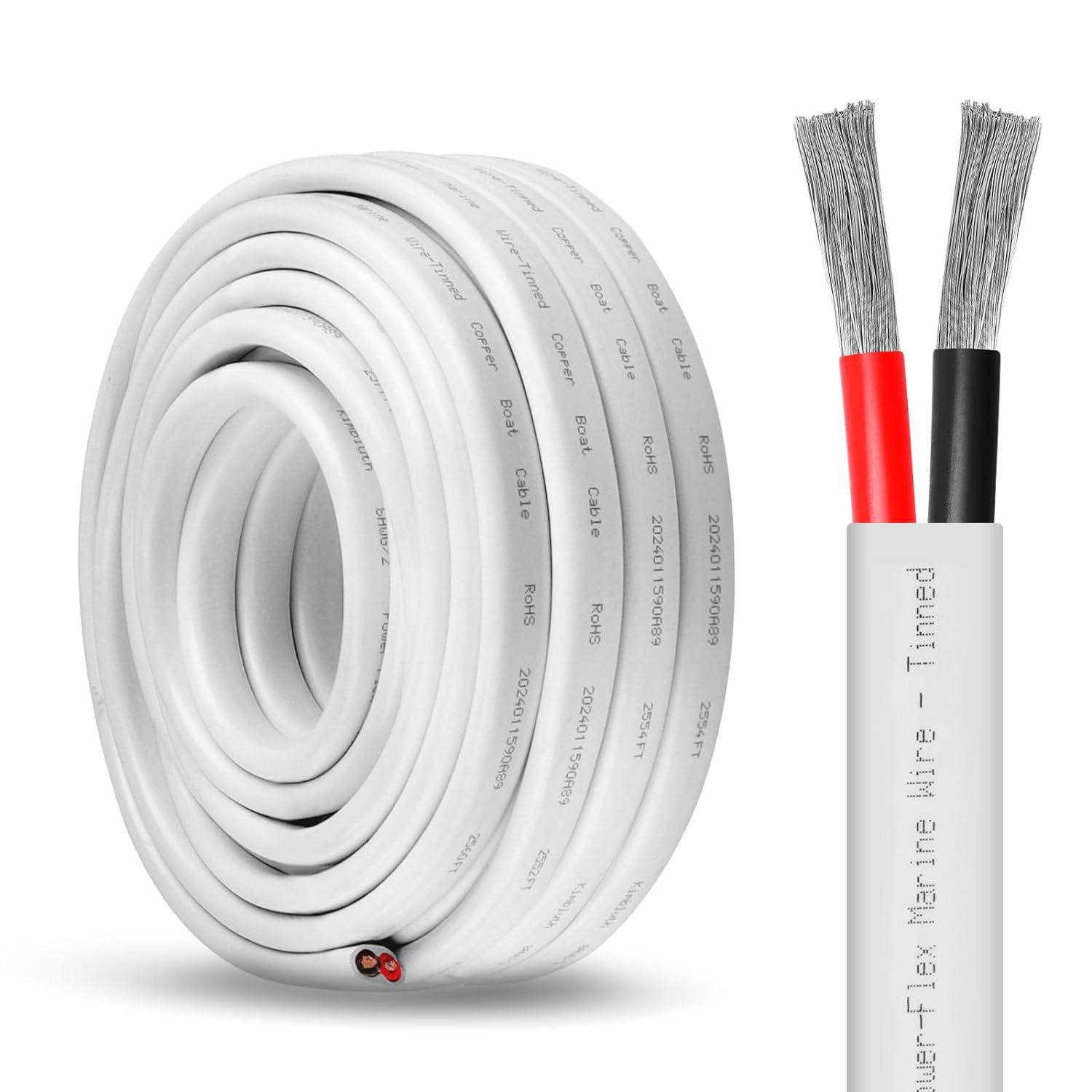 6 Gauge Duplex Marine Wire Tinned Copper Boat Cable, 40Ft 6 AWG ...