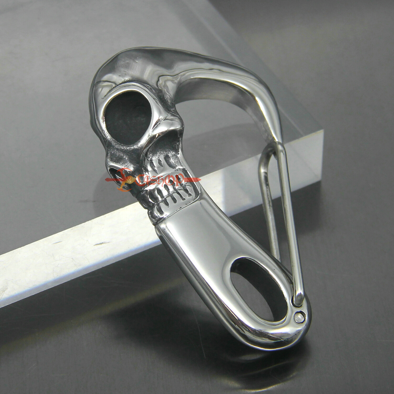 Extra Large Huge Skull Clasp Carabiner Wallet Key Chain Stainless Steel ...