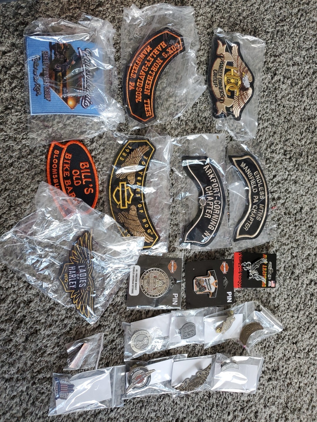 LOT OF 7 HARLEY DAVIDSON HOG MOTORCYCLE PATCHES AND 12 PINS | eBay