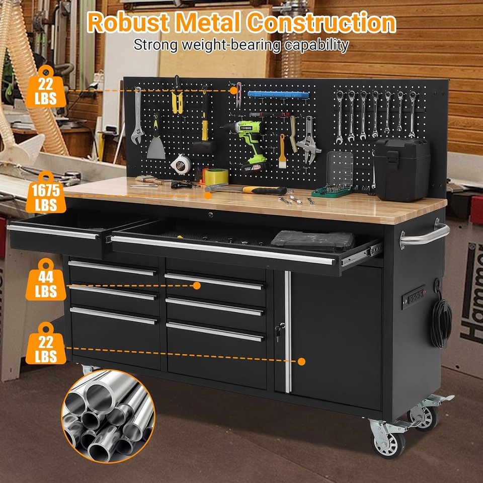 61" Workbench Mobile Workstation Chest Drawer Workbench Cabinet Storage ...
