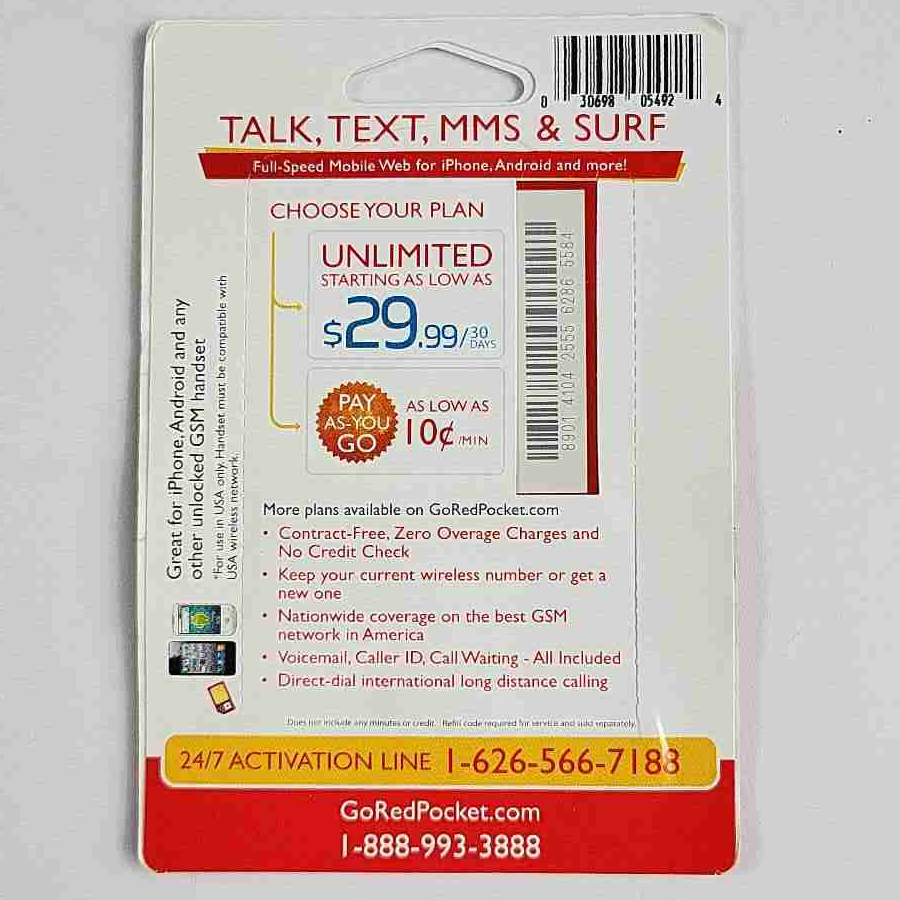 10 Pack Red Pocket Mobile Commissionable Sim Card - No Plan - Full Size ...