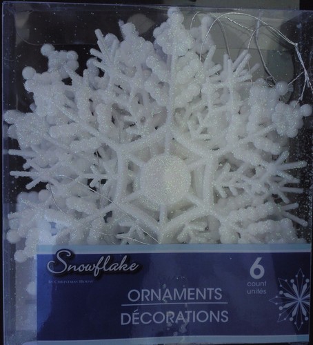 CHRISTMAS WHITE GLITTER SNOWFLAKES ORNAMENTS w Foil Loops, XM5 Select ...