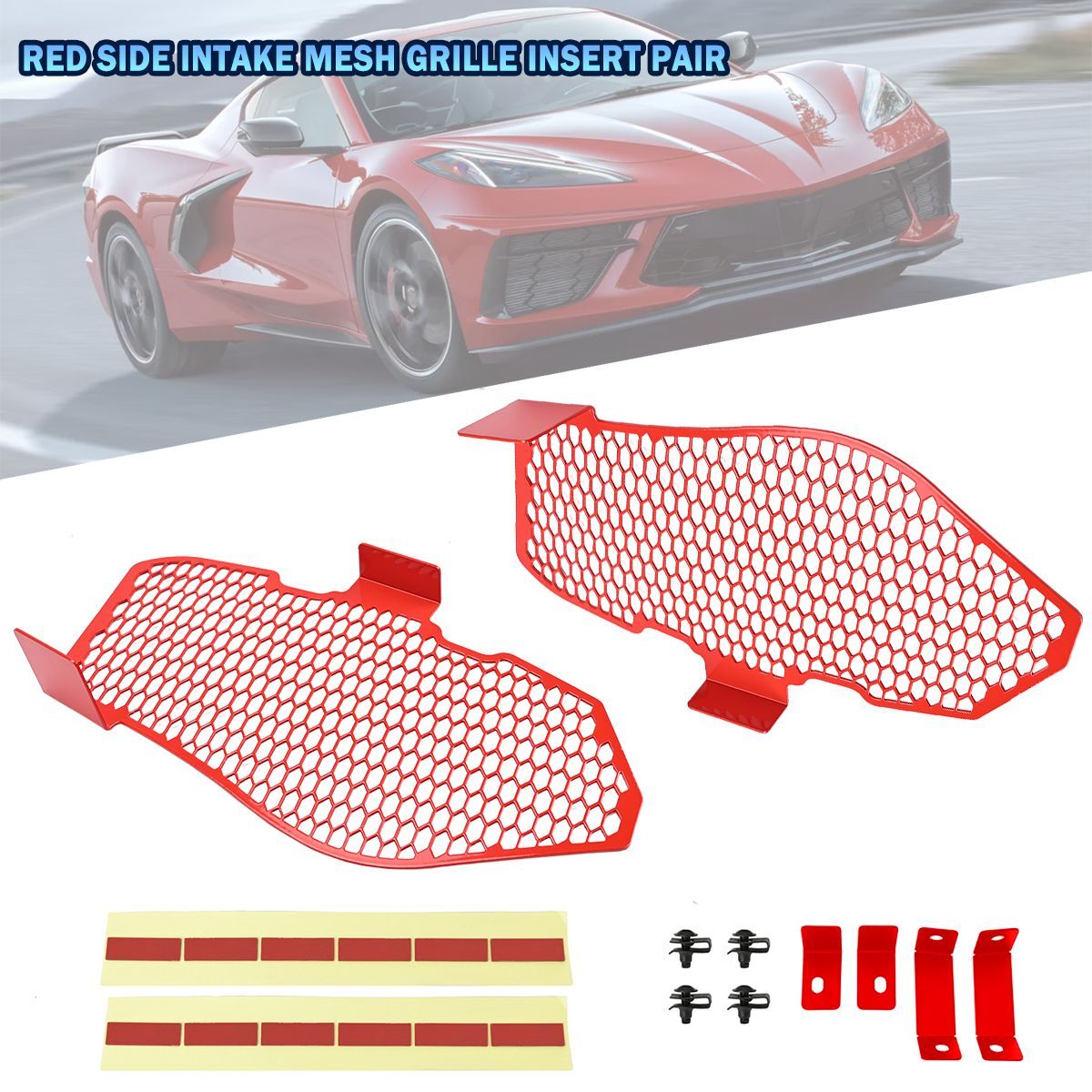 For Corvette C8 2020-2023 Side Intake Mesh Grille Insert Guard CNC RED ...