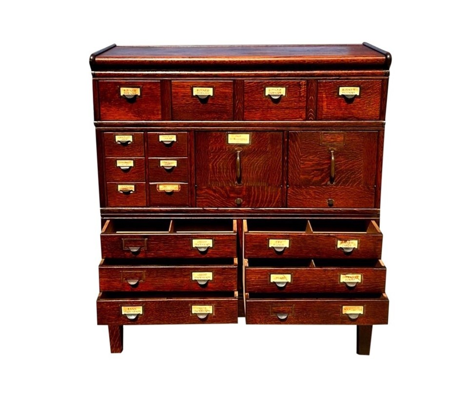 ANTIQUE ARTS & CRAFTS TIGER OAK STACKING FILE CABINET - INDEX ...