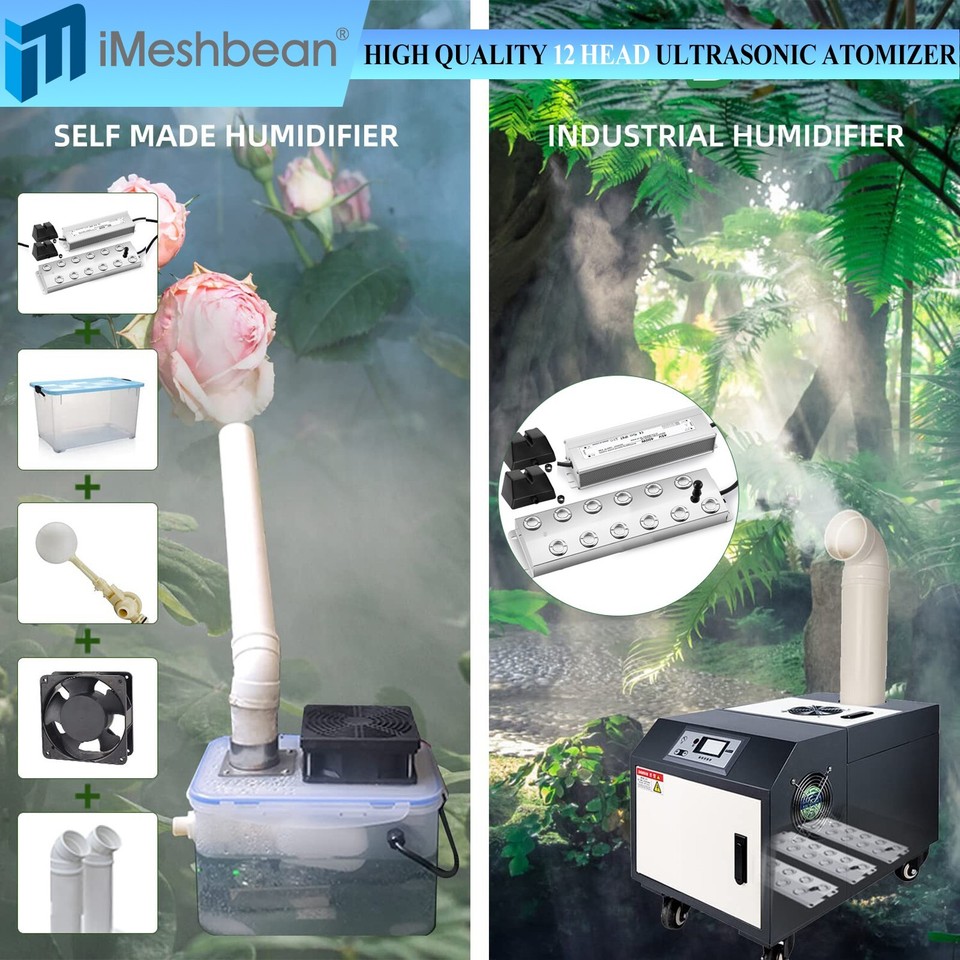 12 Heads Ultrasonic Mist Maker Fogger Humidifier w/ Rainproof ...
