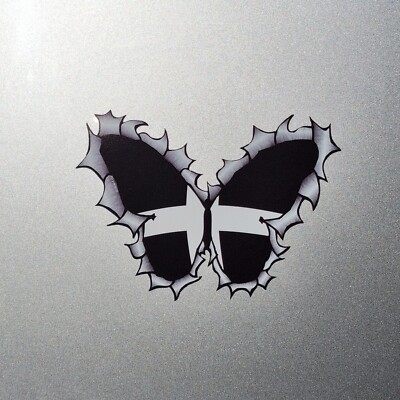 Cornish Kernow Flag Butterfly Ripped Metal Vinyl Sticker Decal For Car ...