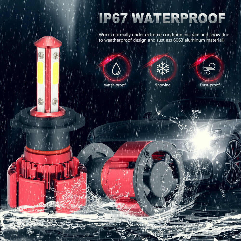 2PCS 4-sides H7 LED Headlight Globes Bulbs Kit High Low Beam Bright ...