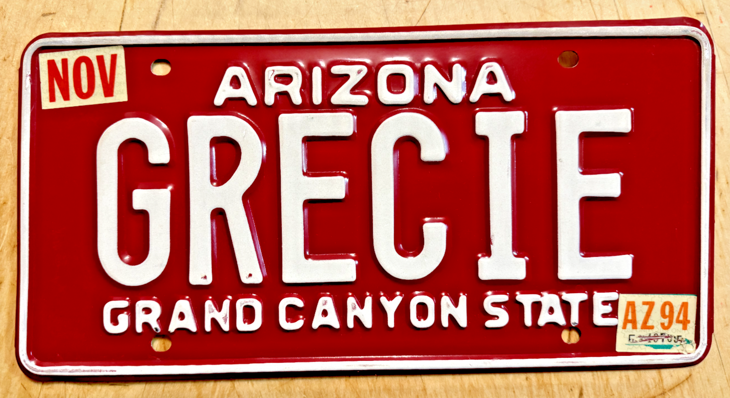 ARIZONA VANITY LICENSE PLATE " GRECIE " AZ UNIVERSITY BRAZIL GREECE JIU ...