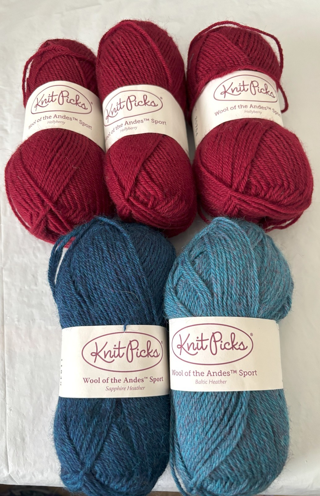 Knit Picks Wool of The Andes Sport Yarn 5 Balls Hollyberry Sapphire ...