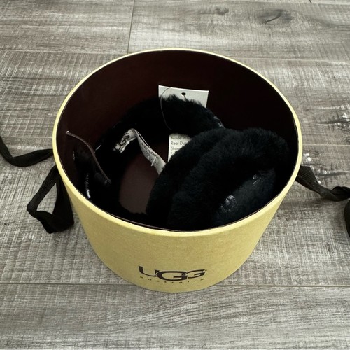 Ugg Logo Earmuffs Black Blue Shearling Sheepskin Cotton Silk NWT | eBay