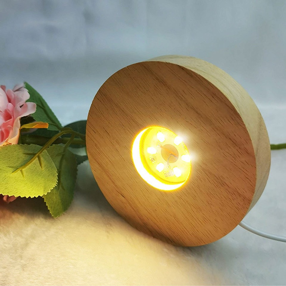4" LED Wood Display Base for Crystals Glass Art, Warm Light Crystal ...
