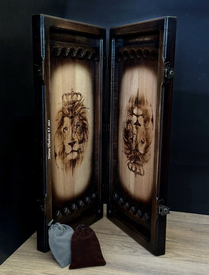 BACKGAMMON Lion Large Wooden - BOARD SET GAME - Nardy Wood - Custom Engraving | eBay