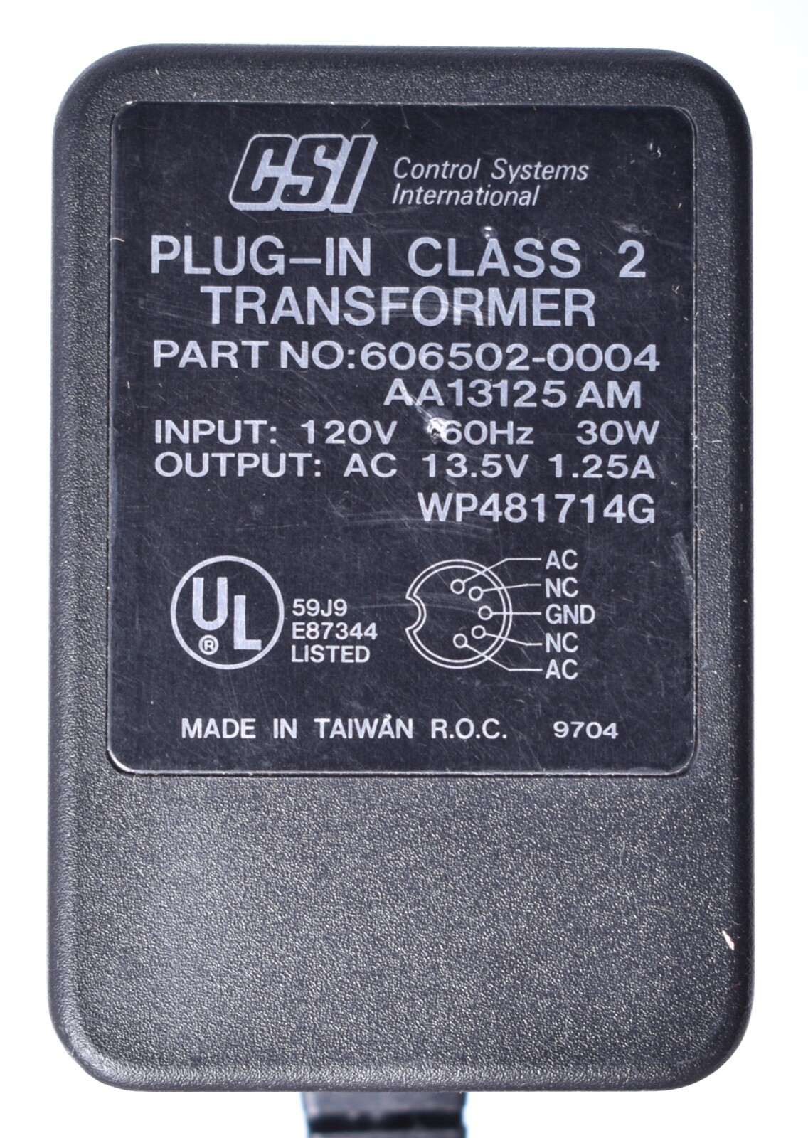 CSI Control Systems International Plug-In Transformer Power Cord 606502 ...