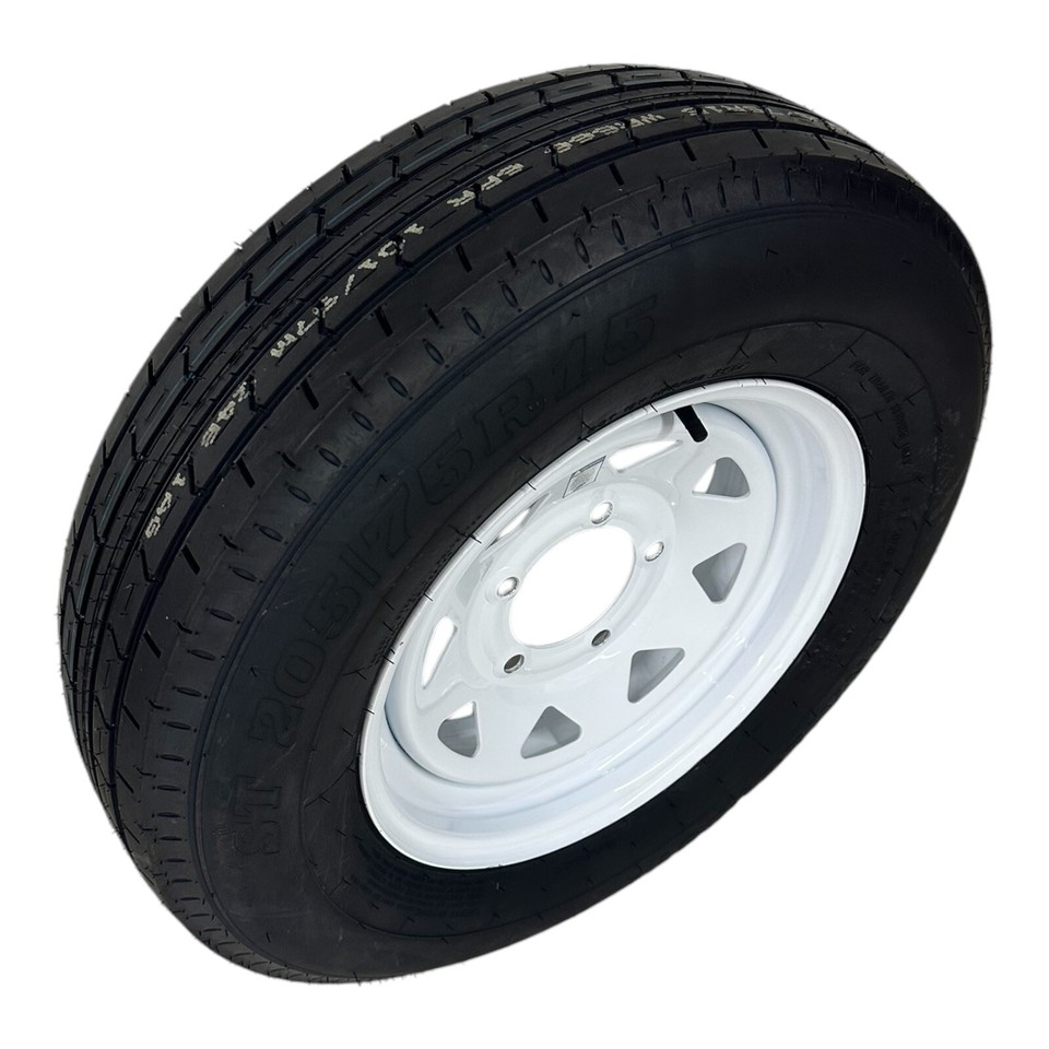 ST205/75R15 Radial Trailer Tire LRC 6 Ply on 5 Lug White Spoke Wheel ...