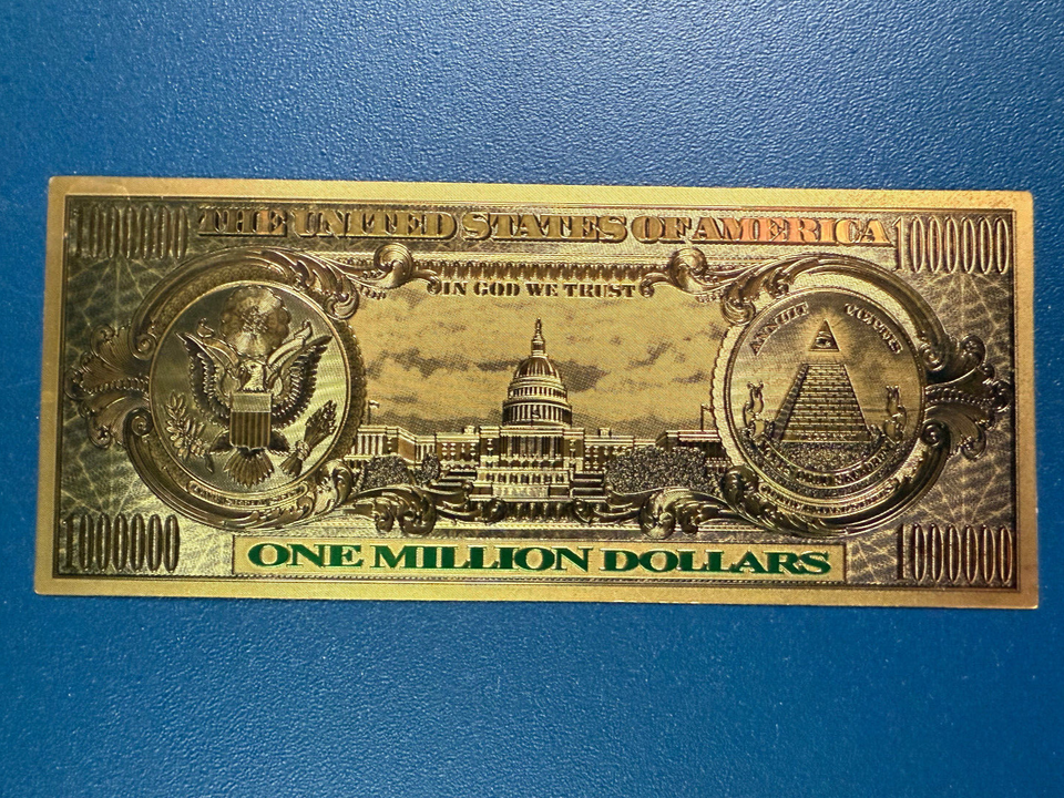 Liberty One Million Dollar Gold Foil Bill 2001 Prop $1,000,000 Banknote ...