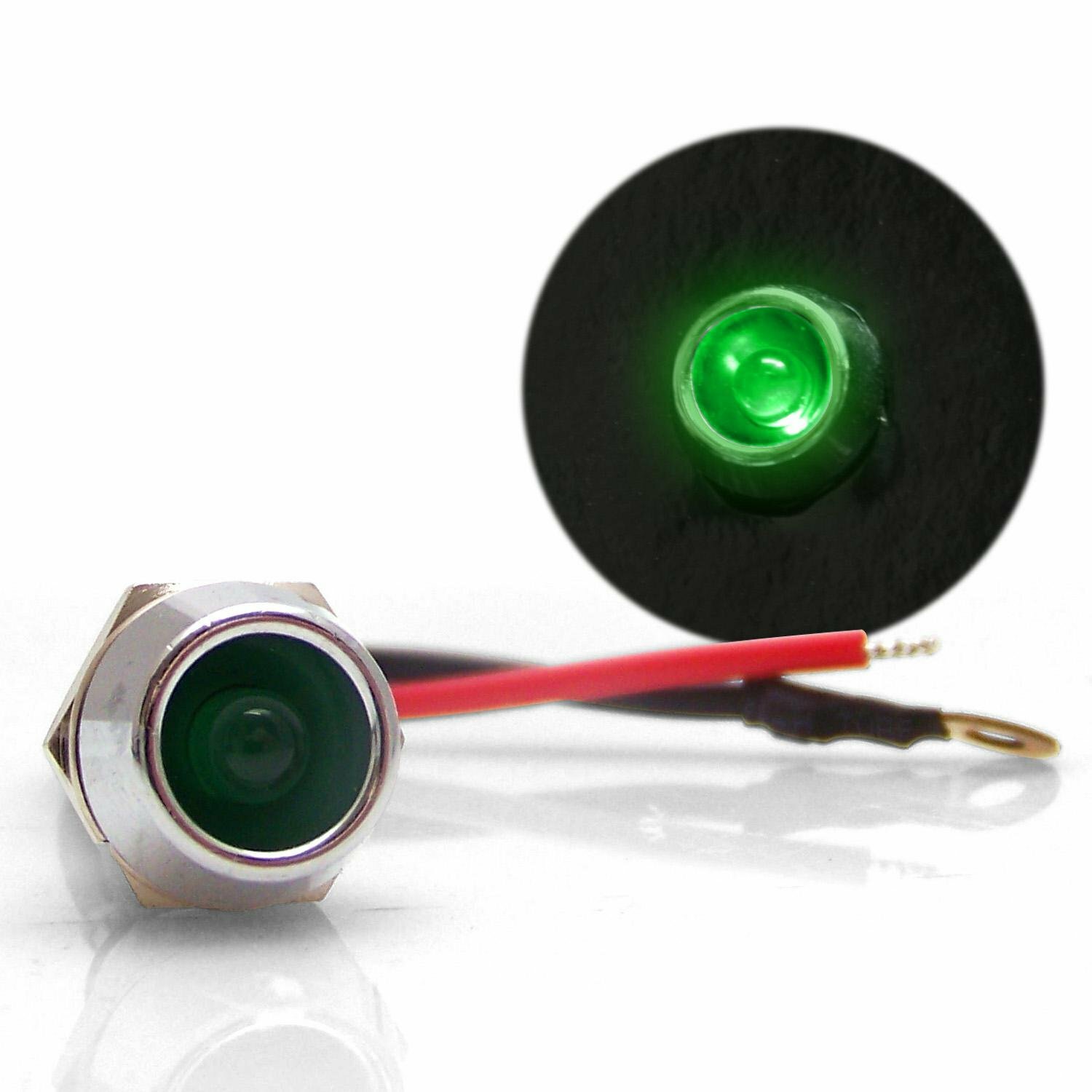 5mm 12V GREEN LED Billet Indicator Light rat rods hot rods streets rods ...
