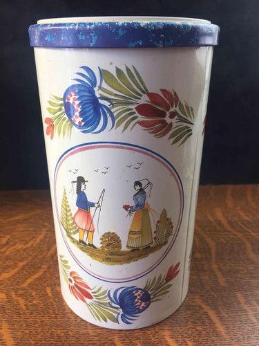 Vintage Henriot Quimper Massilly France 8" Decorative Metal Tin w/ Lid ...