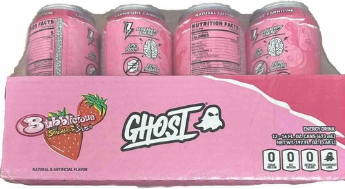 Ghost Energy Drink Bubblicious Strawberry Splash 1 CASE 12-16 FL.OZ ...