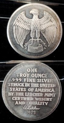 1973 The Letcher Mint 1 Troy Ounce .999 Fine Silver Eagle Art Round ...