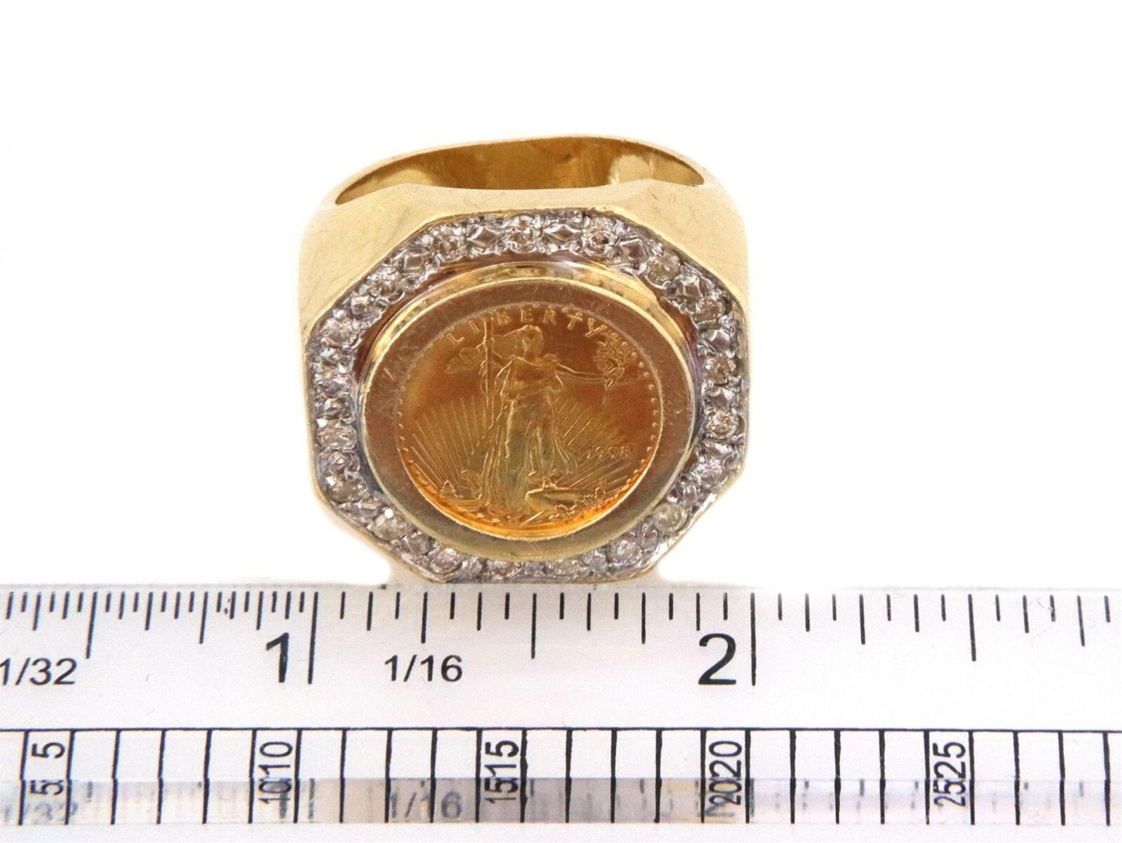 Estate Diamond 22k Liberty Coin 14k Gold Octagon Shape Ring | eBay