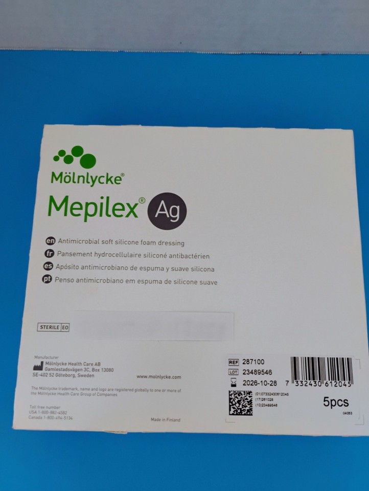 2 Boxes 5 ea Molnlycke 287100 Mepilex Ag Silicone Foam Dressing 4" x 4 ...